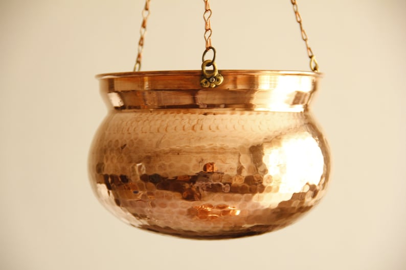 Copper Flower Pot, Planter, Hand Hammered, Plant Pot, Hanging Plant Pot ...