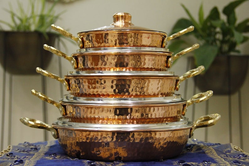 Handmade Copper Cookware Set, Copper Pan, Handcrafted Stew Pots, Copper ...