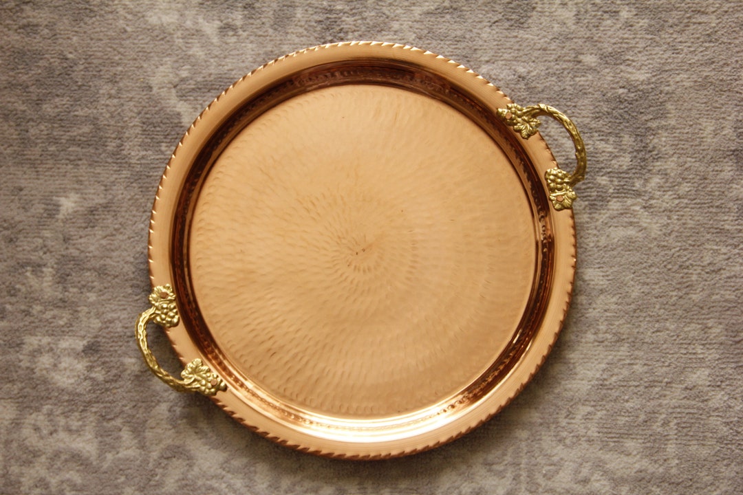 Handmade Copper Serving Tray, Hand Hammered, Round Copper Tray, Large ...