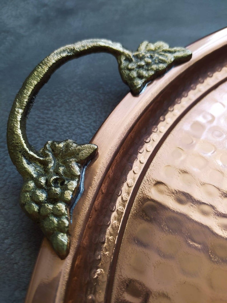Handmade Copper Serving Tray Hand Hammered Round Tray Large - Etsy