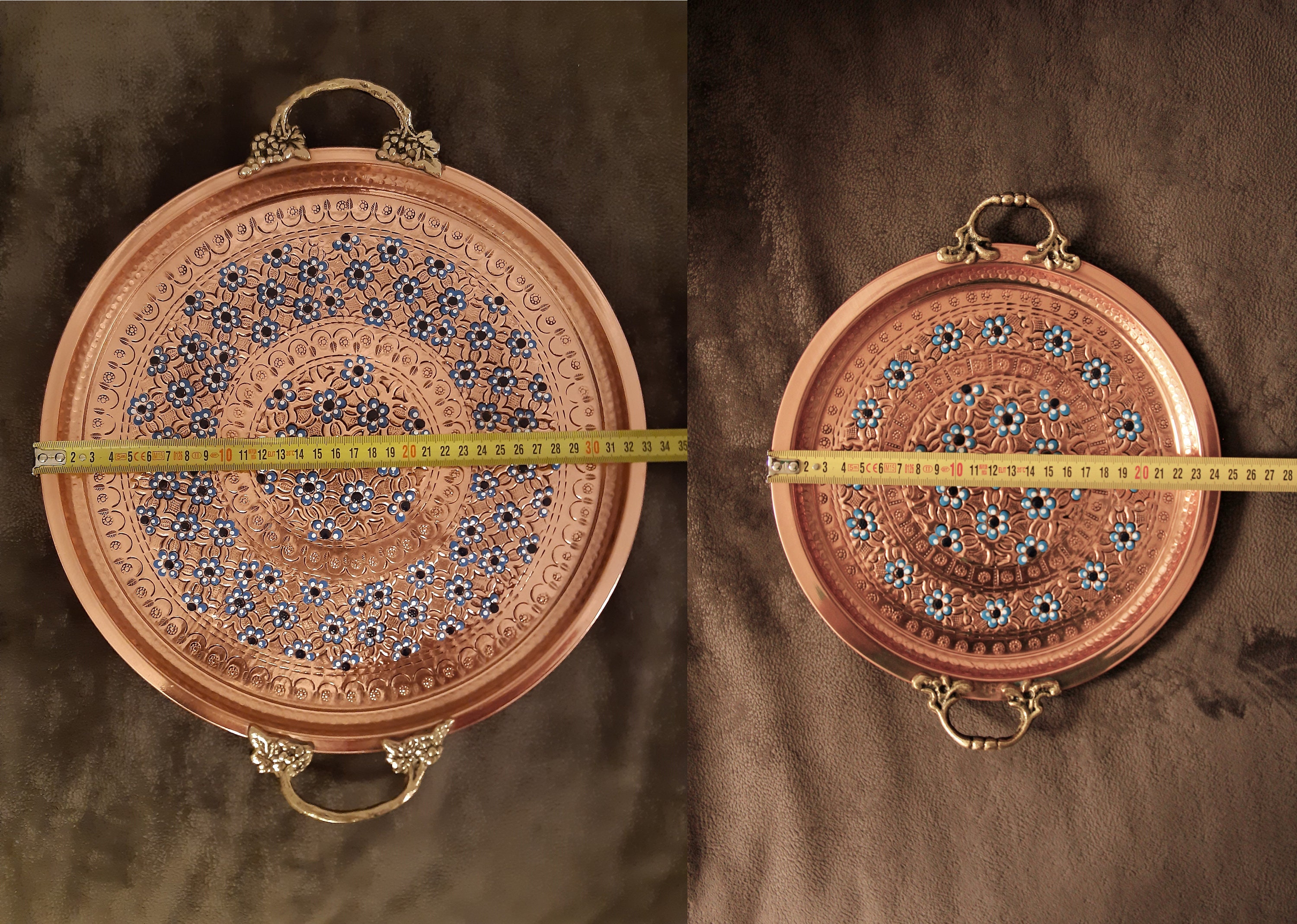 Handmade Copper Serving Tray, Round Tray, Large Tray, Vintage Tray ...