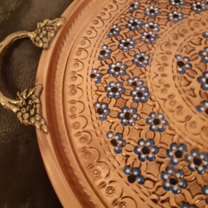 Handmade Copper Serving Tray, Round Tray, Large Tray, Vintage Tray ...