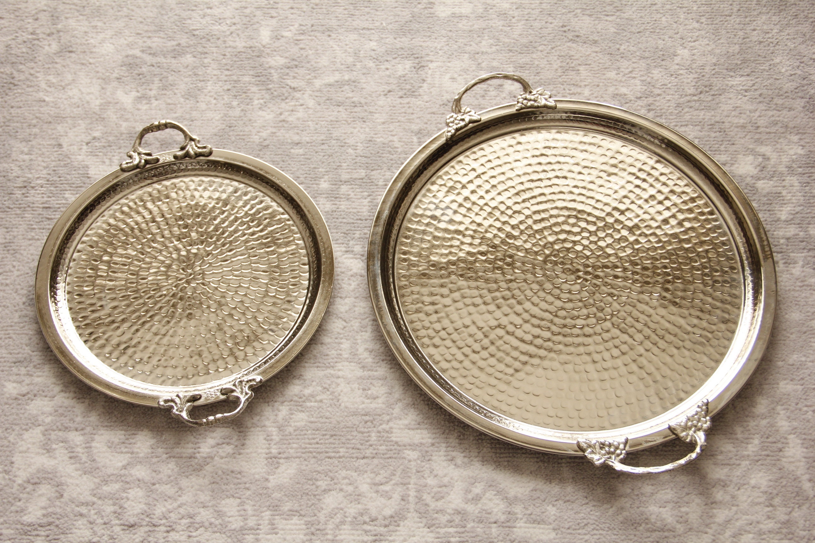 Handmade Copper Serving Tray, Hand Hammered, Silver Plated, Round Tray ...