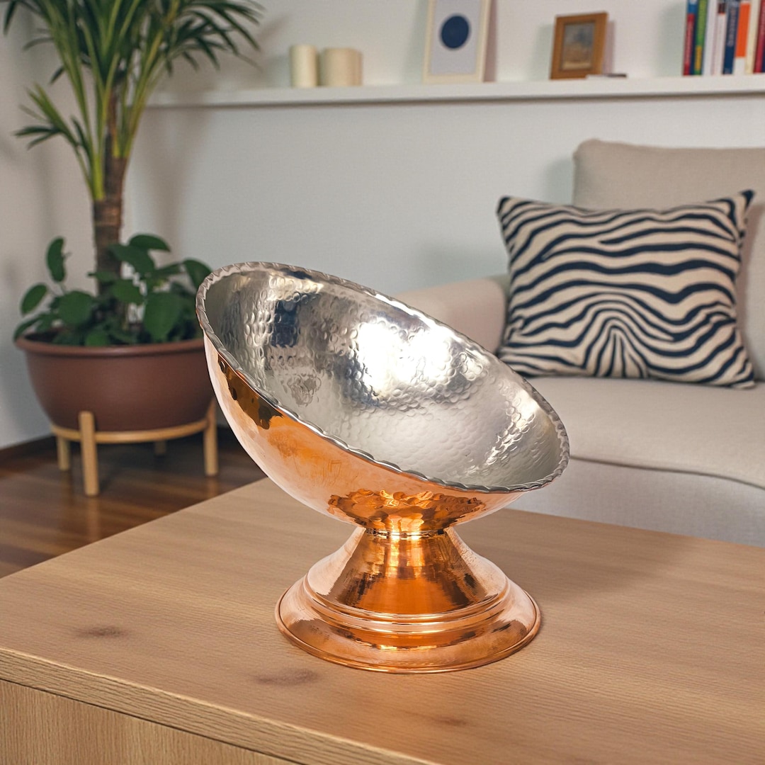 Handmade Copper Pedestal Bowl, Hammered Copper Decorative Bowl, Rustic ...