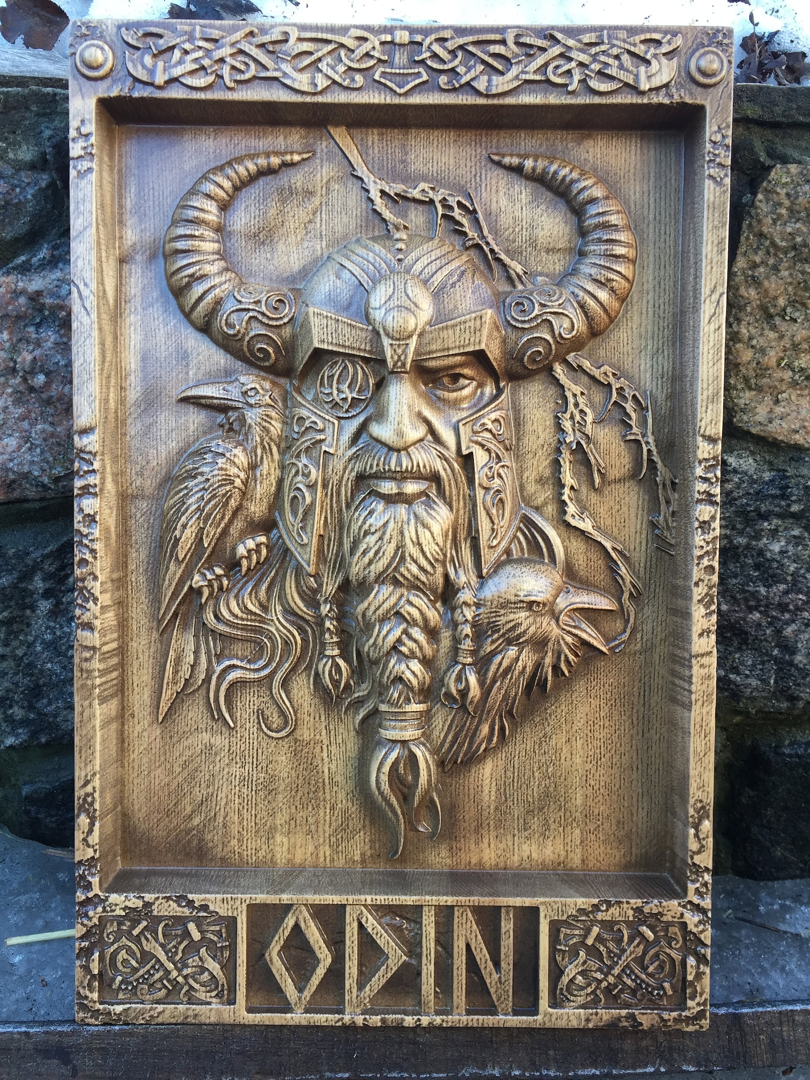 Odin Norse Wood Carving, Vikings Wall Woodwork Art, Odin Wall Hanging ...