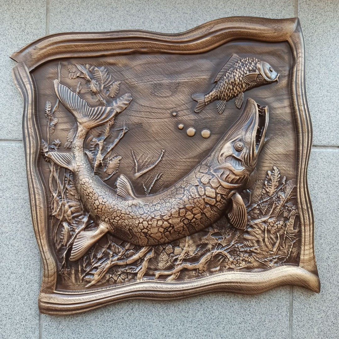 Panels Pike Wood Carving Wall Art Picture Wall Hangings - Etsy