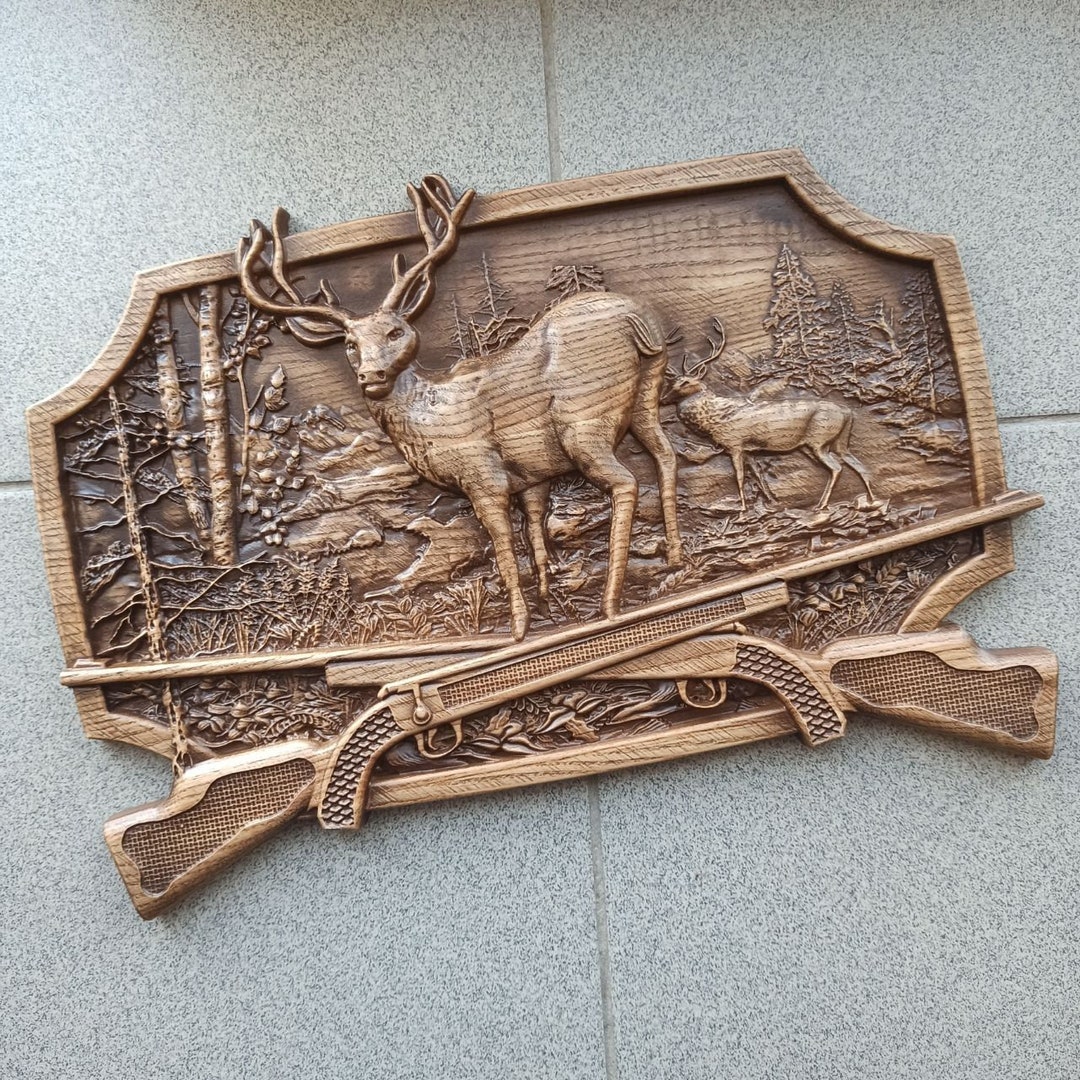 Deer Panel Wood Carving Wall Art Picture - Etsy