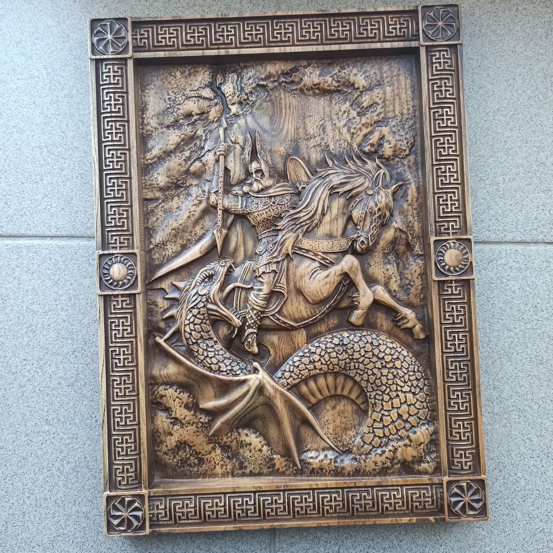 Painting Battle With the Serpent Wood Carving Wall Art - Etsy
