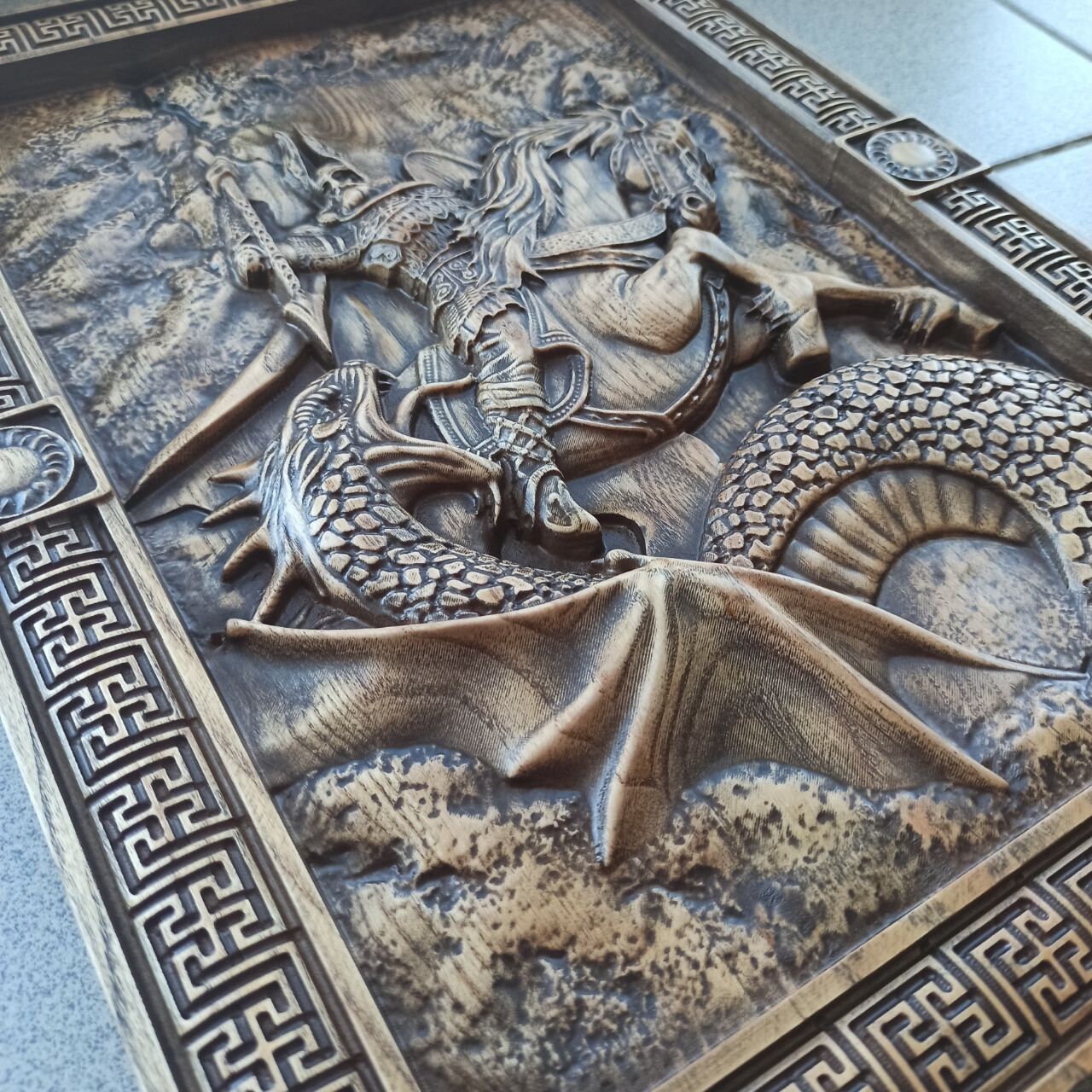 Painting Battle With the Serpent Wood Carving Wall Art - Etsy