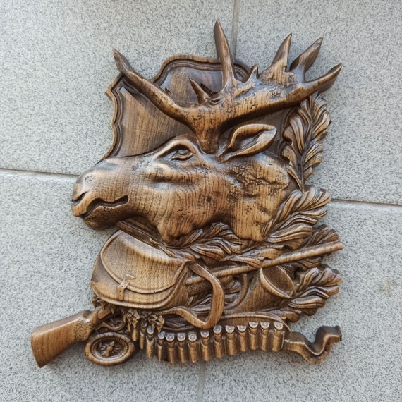 Panel Elk Wood Carving Wall Art Picture Wall Hangings | Etsy