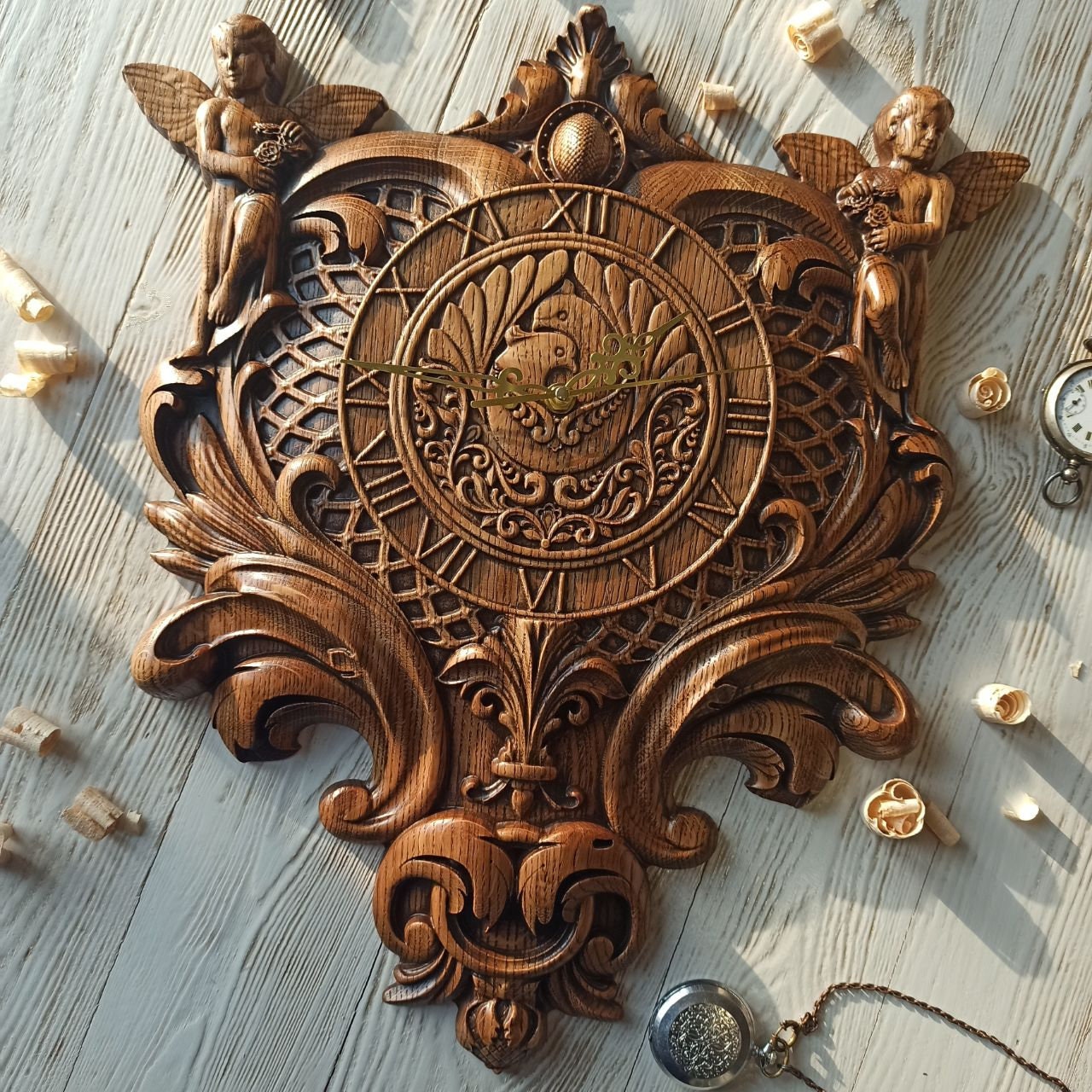 Clock With Angels Wood Carving Clocks for Wall Wall Decor - Etsy