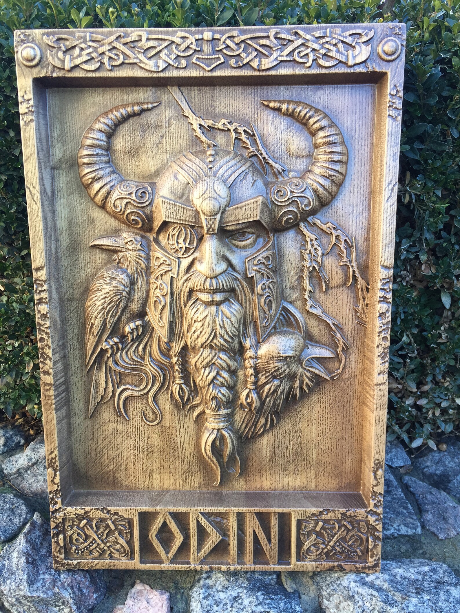 Odin Norse Wood Carving, Vikings Wall Woodwork Art, Odin Wall Hanging ...