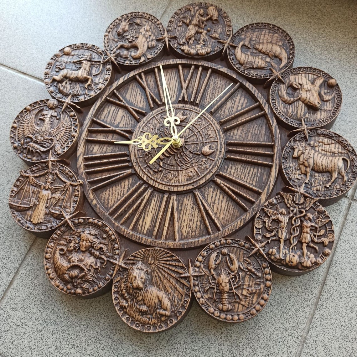 Zodiac Signs Clock, Wood Carving, Clocks for Wall, Wall Decor, Wood ...