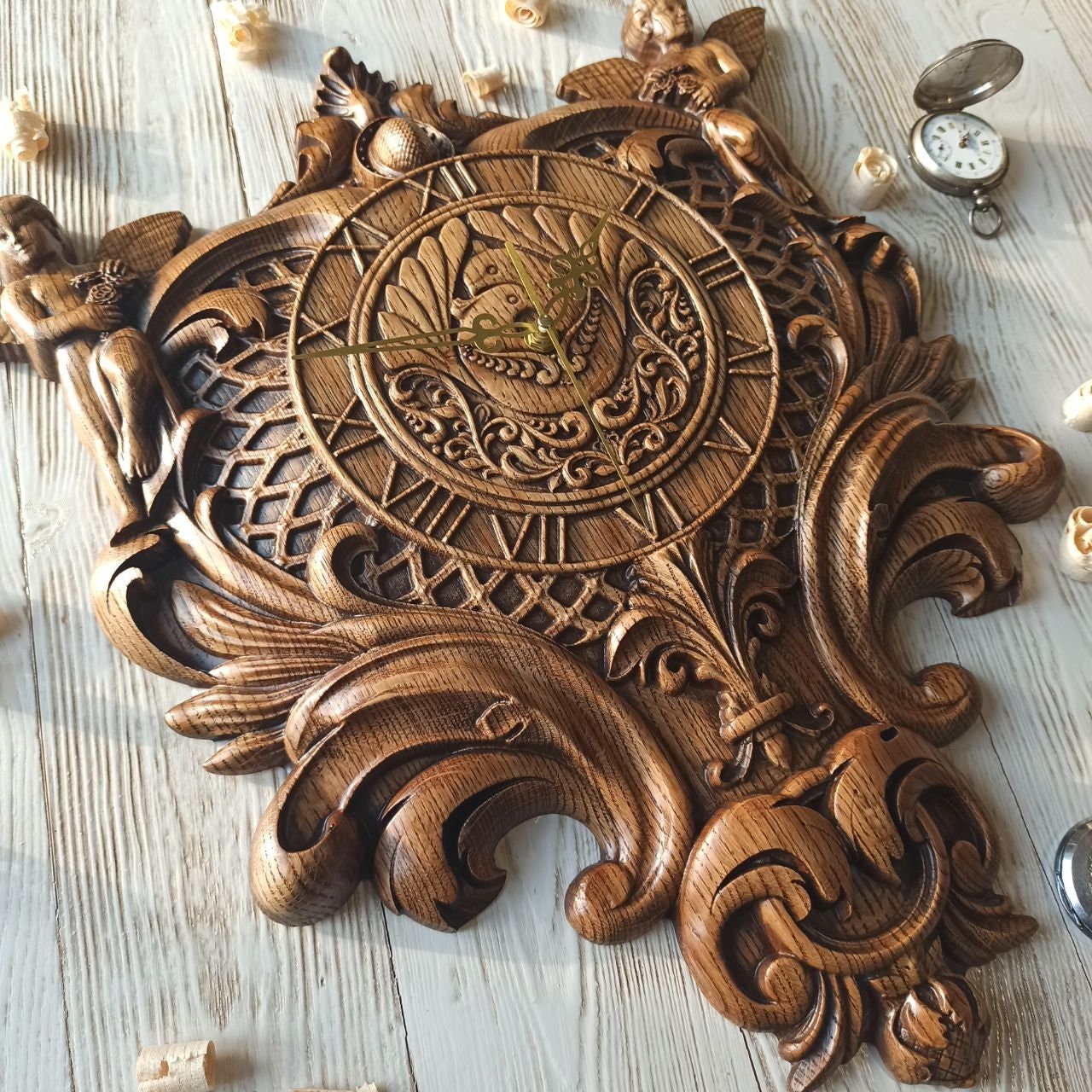 Clock With Angels Wood Carving Clocks for Wall Wall Decor - Etsy