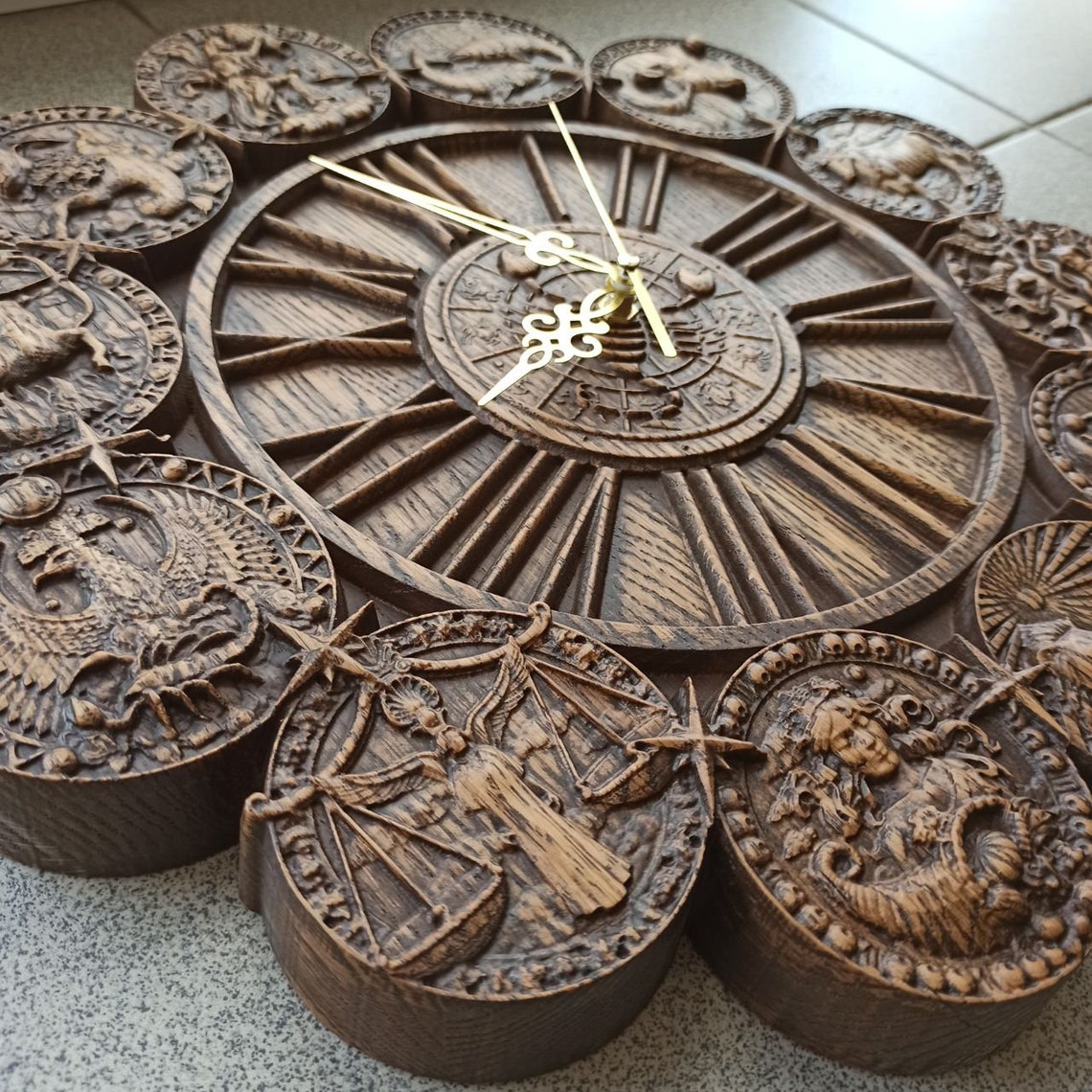 Zodiac Signs Clock, Wood Carving, Clocks for Wall, Wall Decor, Wood ...