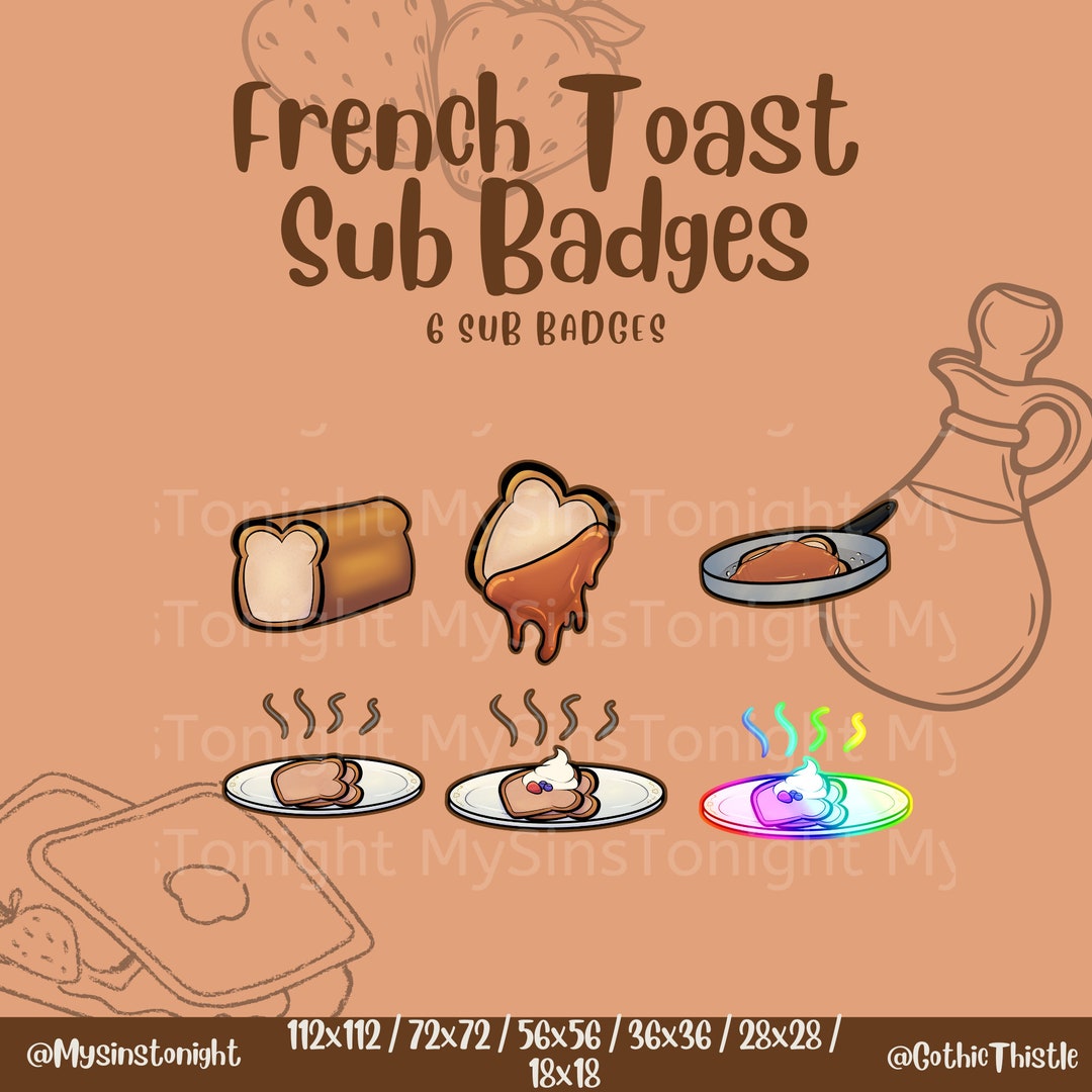 Cute Food French Toast Sub Badges or Bit Badges for Twitch, Discord, Facebook, and Youtube - Etsy