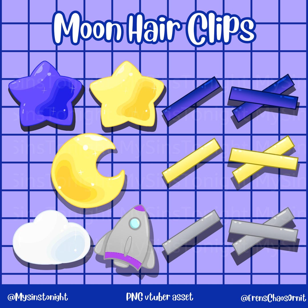 Moon Hair Clips – Vtuber PNG Accessory Set | Celestial Hair Pins for ...