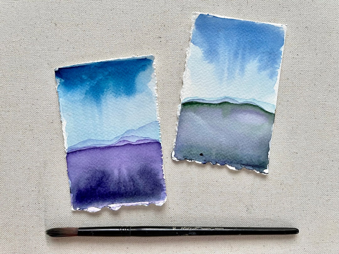 Raining Paintings Small Watercolor Set of 2 Watercolor Seascape Small ...