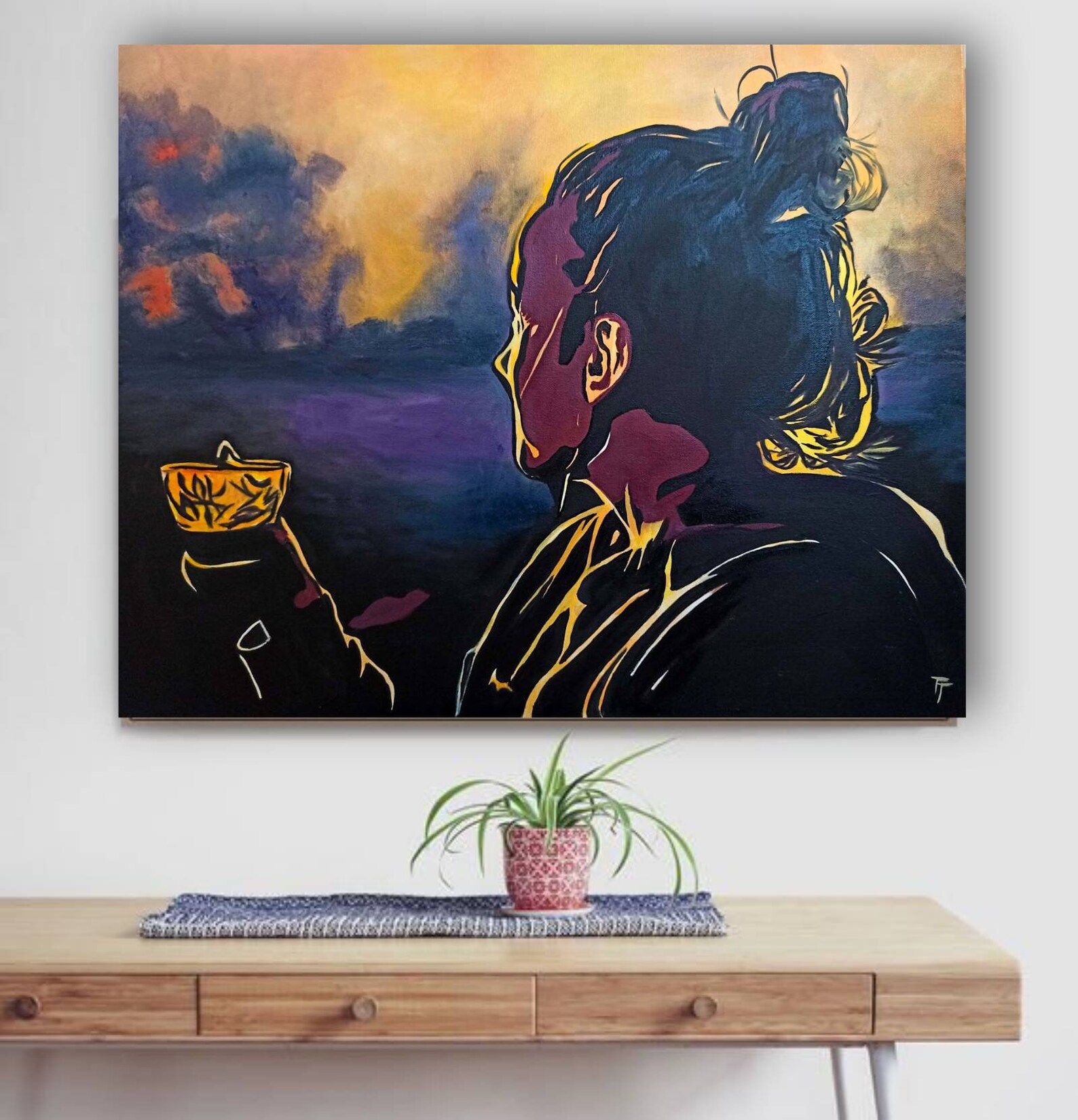 Faceless painting Large portrait Modern wall art Sunset | Etsy