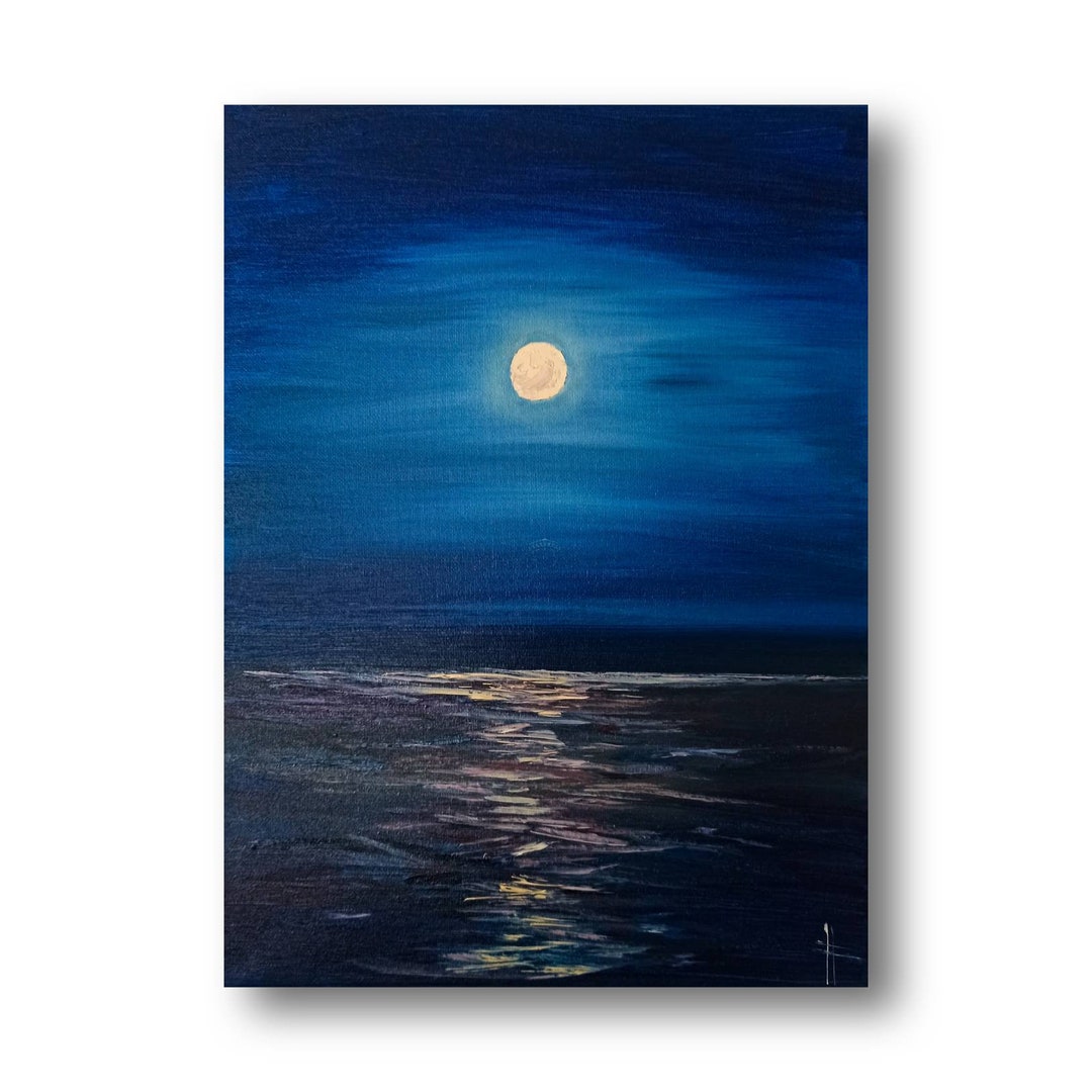 Moonlight Painting Original Oil Painting Blue Painting Ocean Painting ...