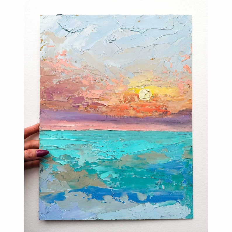 Seascape Painting Original Art Sunset Wall Art Impasto | Etsy