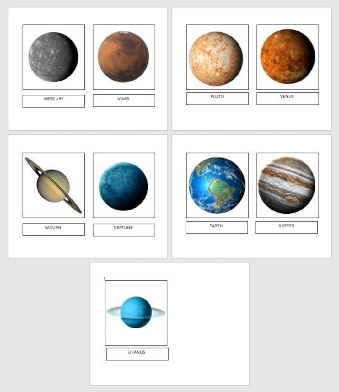 Montessori Solar System Planets Cards - Etsy