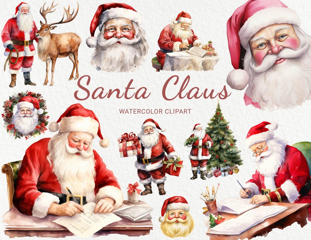 Santa Claus Watercolor Clipart - 24 PNG Winter Decor Images, Xmas ...