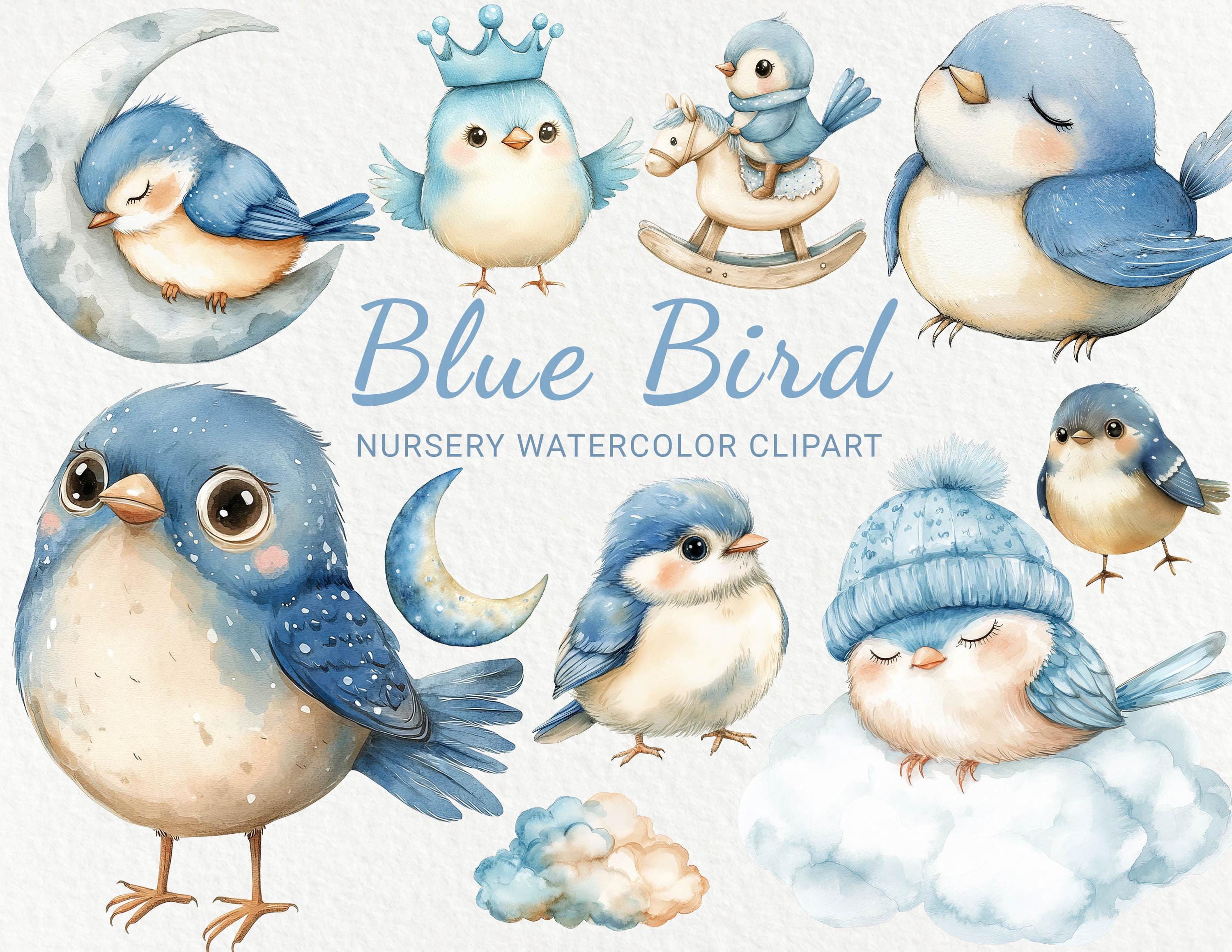 Blue Birds Watercolor Clipart - 24 PNG Cute Fairy Birds Illustration ...