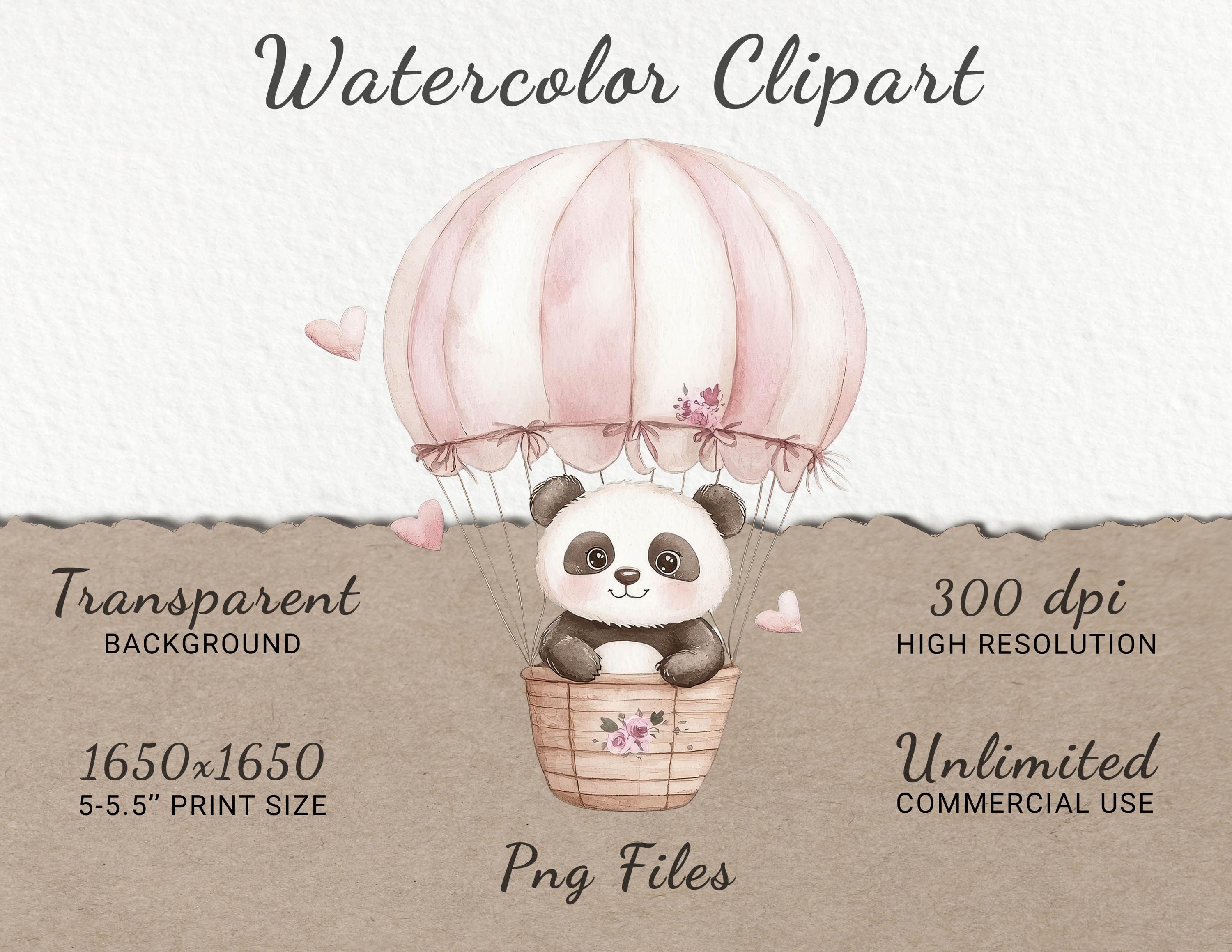 Pink Panda Nursery Watercolor Clipart - 24 PNG Cute Panda Bear, Animals ...