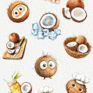 Coconut Watercolor Clipart - 24 PNG Funny Coconut Images, Illustration ...