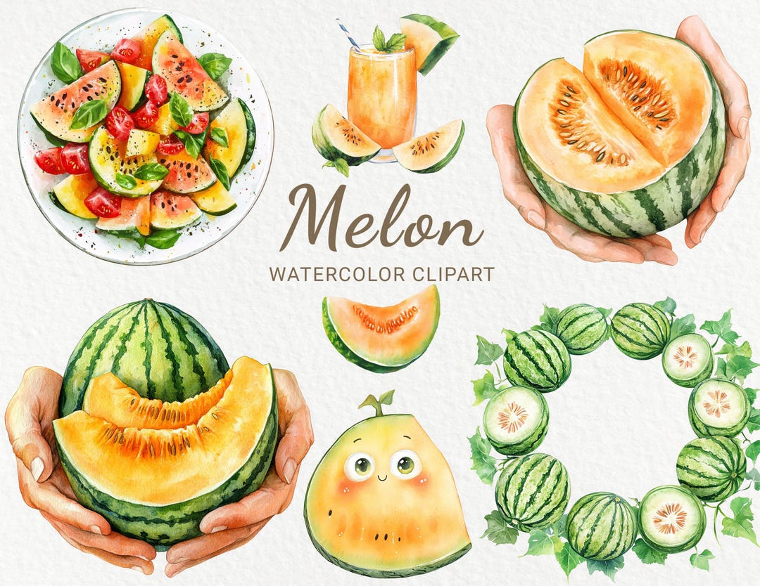 Melon Watercolor Clipart - 24 PNG Funny Melon Images, Cool Chibi Fruits ...