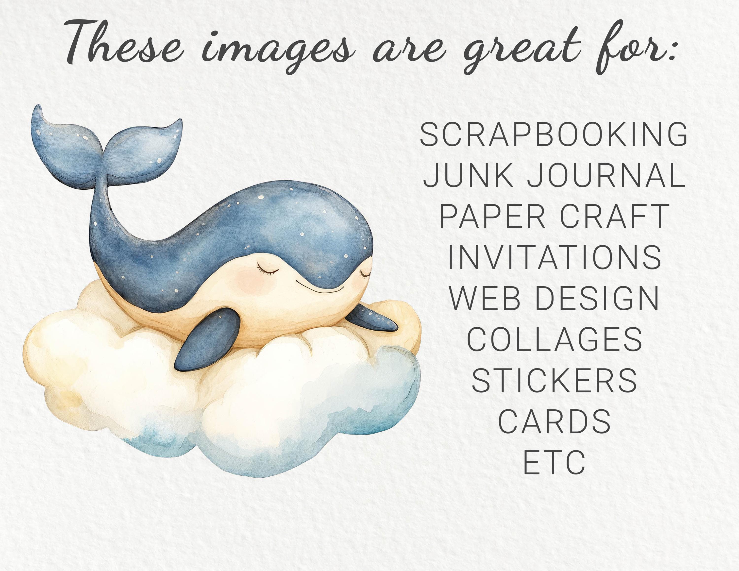 Blue Whale Nursery Watercolor Clipart - 24 PNG Cute Marine Decor Clip ...