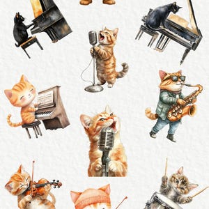 Cat Musician Watercolor Clipart - 24 PNG Cat Play Different Musical ...