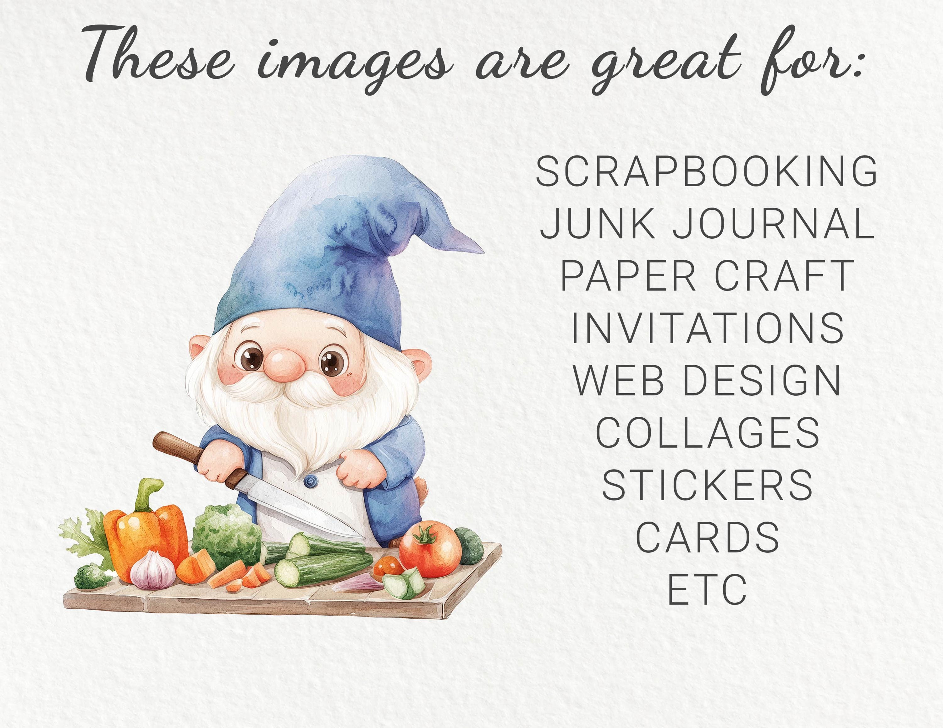 Chef Gnome Clipart - 24 PNG Watercolor Dwarf Cooking, Food-themed ...