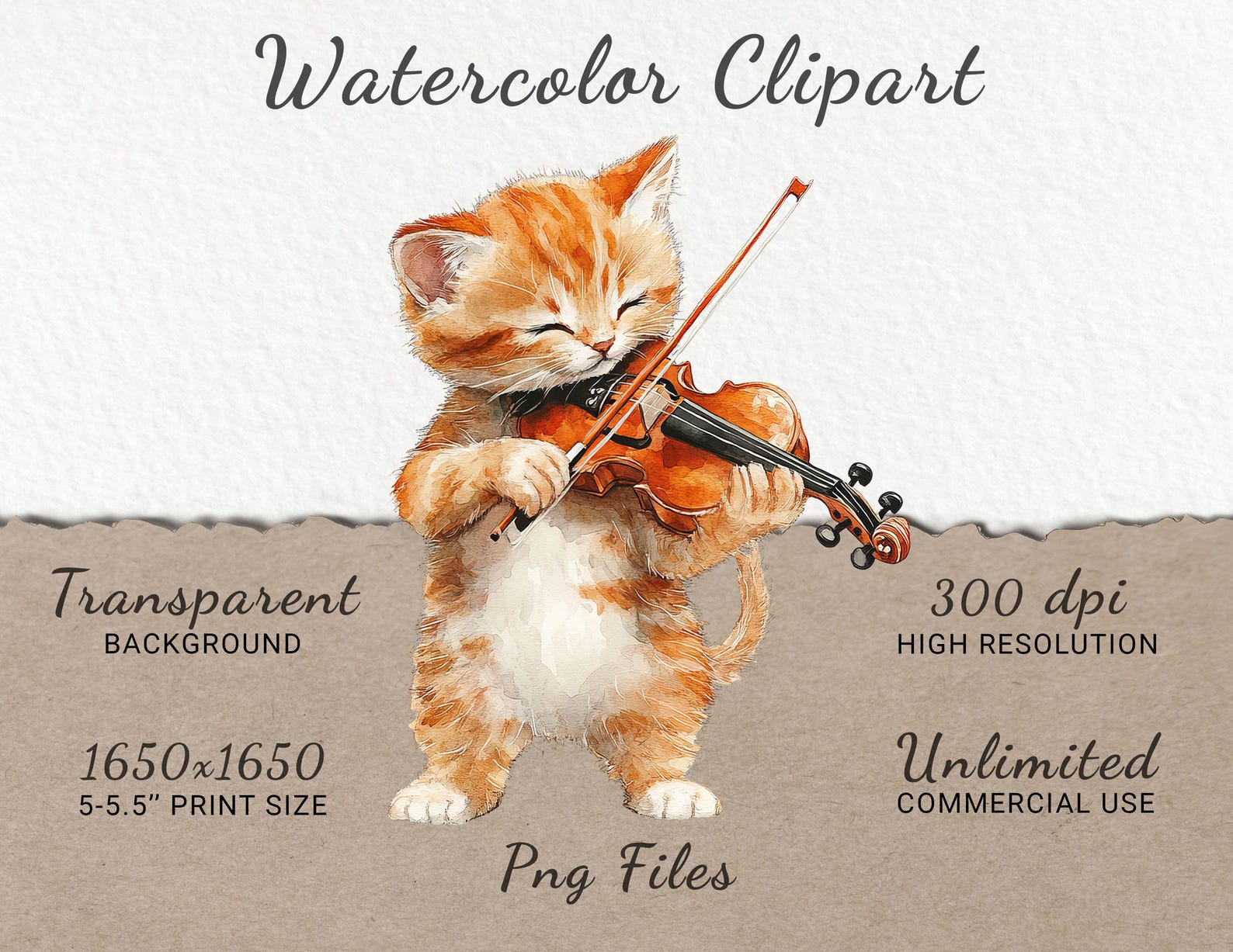 Cat Musician Watercolor Clipart - 24 PNG Cat Play Different Musical ...