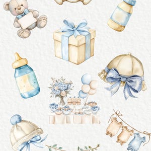 Blue Baby Shower Watercolor Clipart - 24 PNG Cute Baby Room Decor, Baby ...