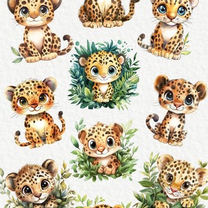 Leopard Clipart - 24 PNG Watercolor Safari Animal Clip Art, Digital ...