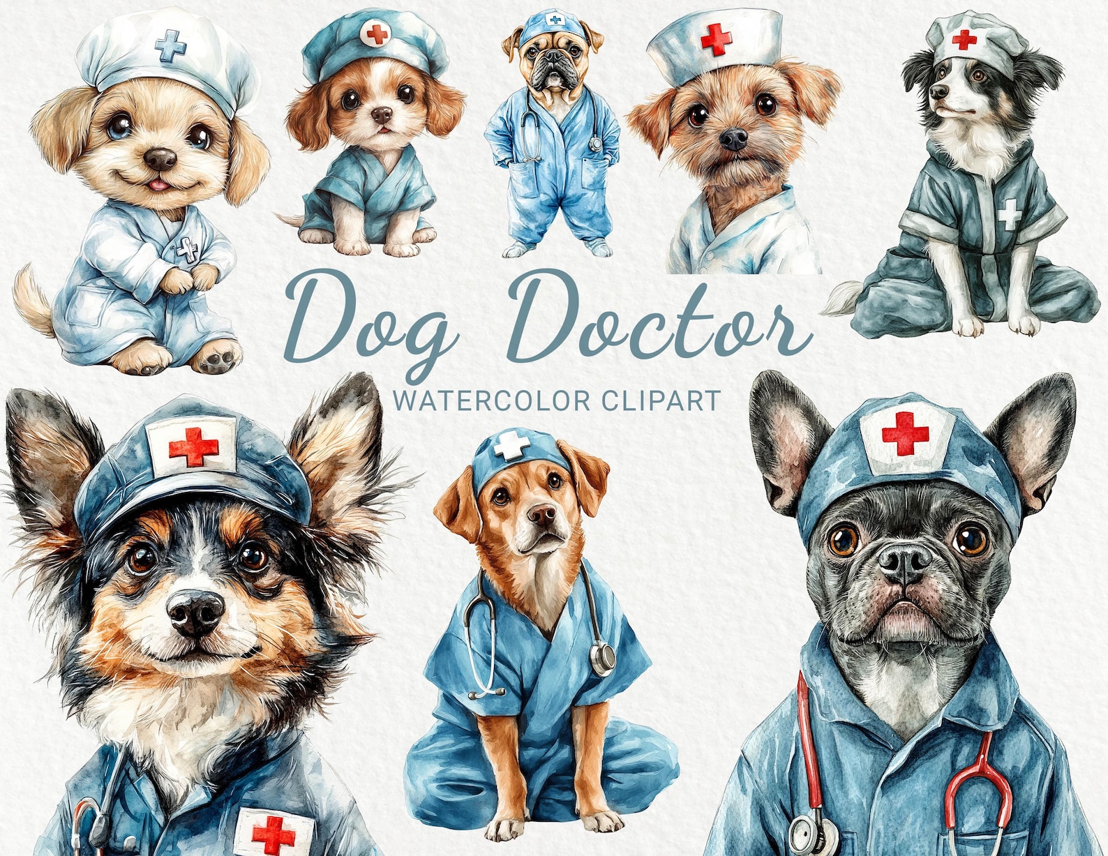 Watercolor Dog Doctor Clipart: Nurse Puppy PNG (digital Download) - Etsy