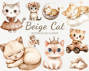 Cat Nursery Watercolor Clipart - 24 PNG Cute Fairy Animals Decor in ...