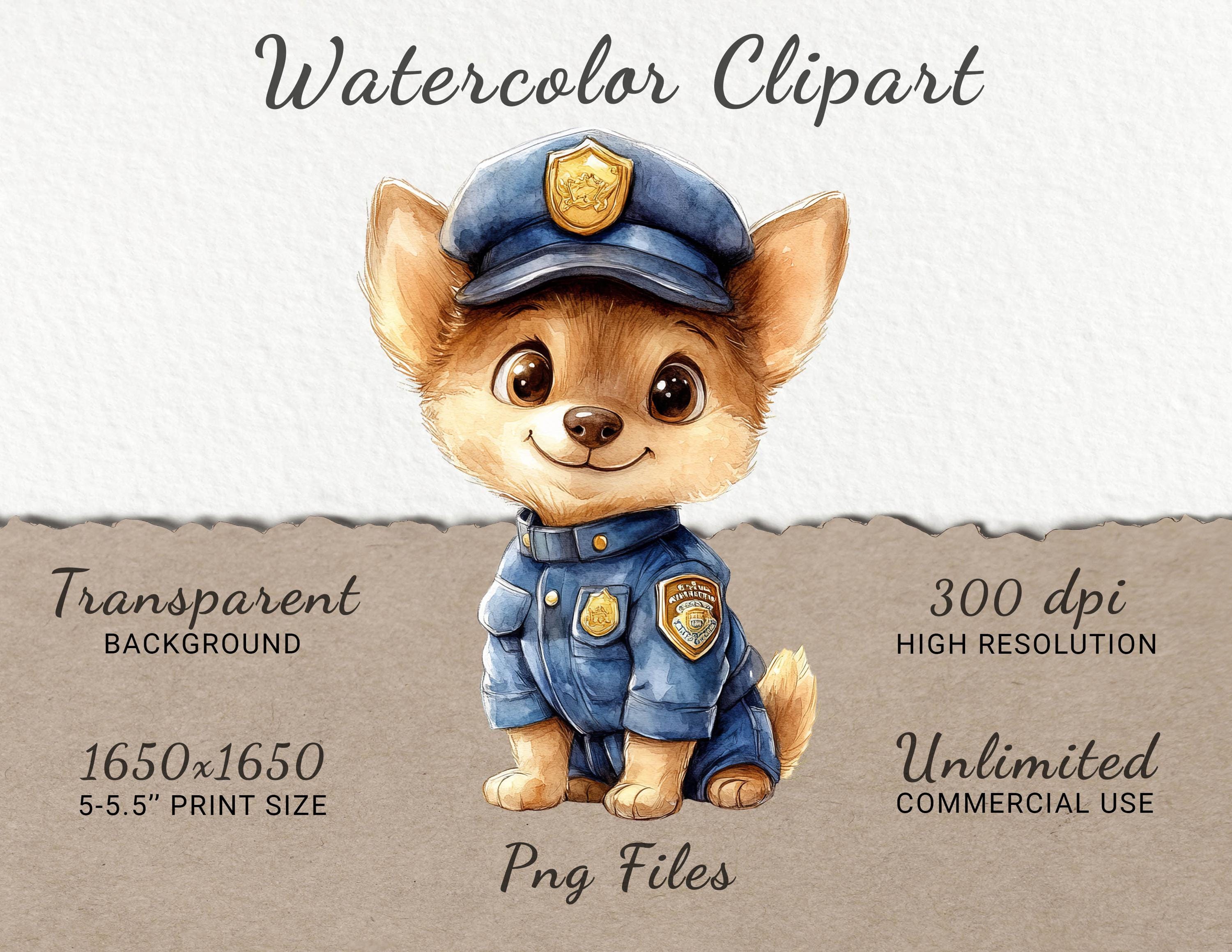 Dog Police Officer Clipart - 24 PNG Watercolor Puppy Policeman Clipart ...