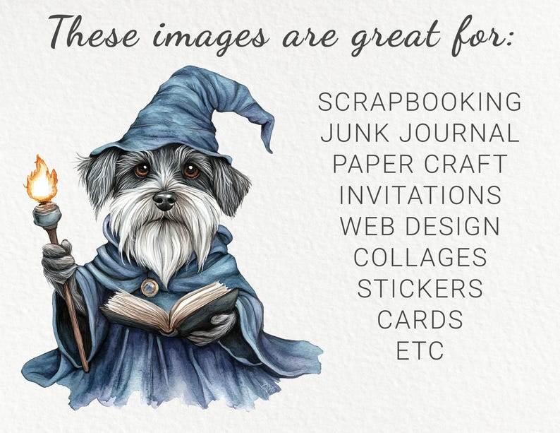 Wizard Dog Watercolor Clipart - 24 PNG Cute Dog Mage, Nursery Decor ...