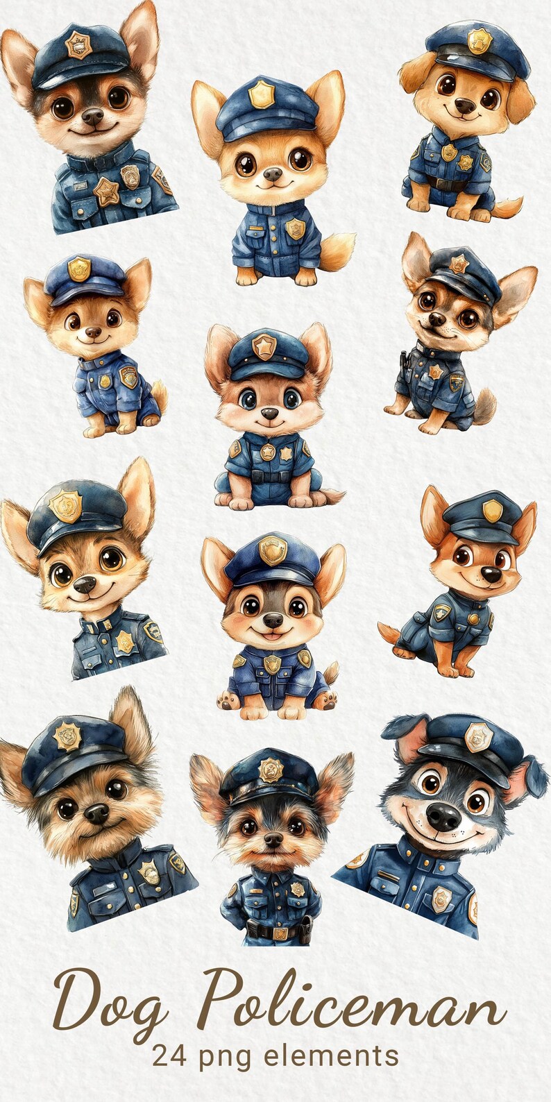 Dog Police Officer Clipart - 24 PNG Watercolor Puppy Policeman Clipart ...