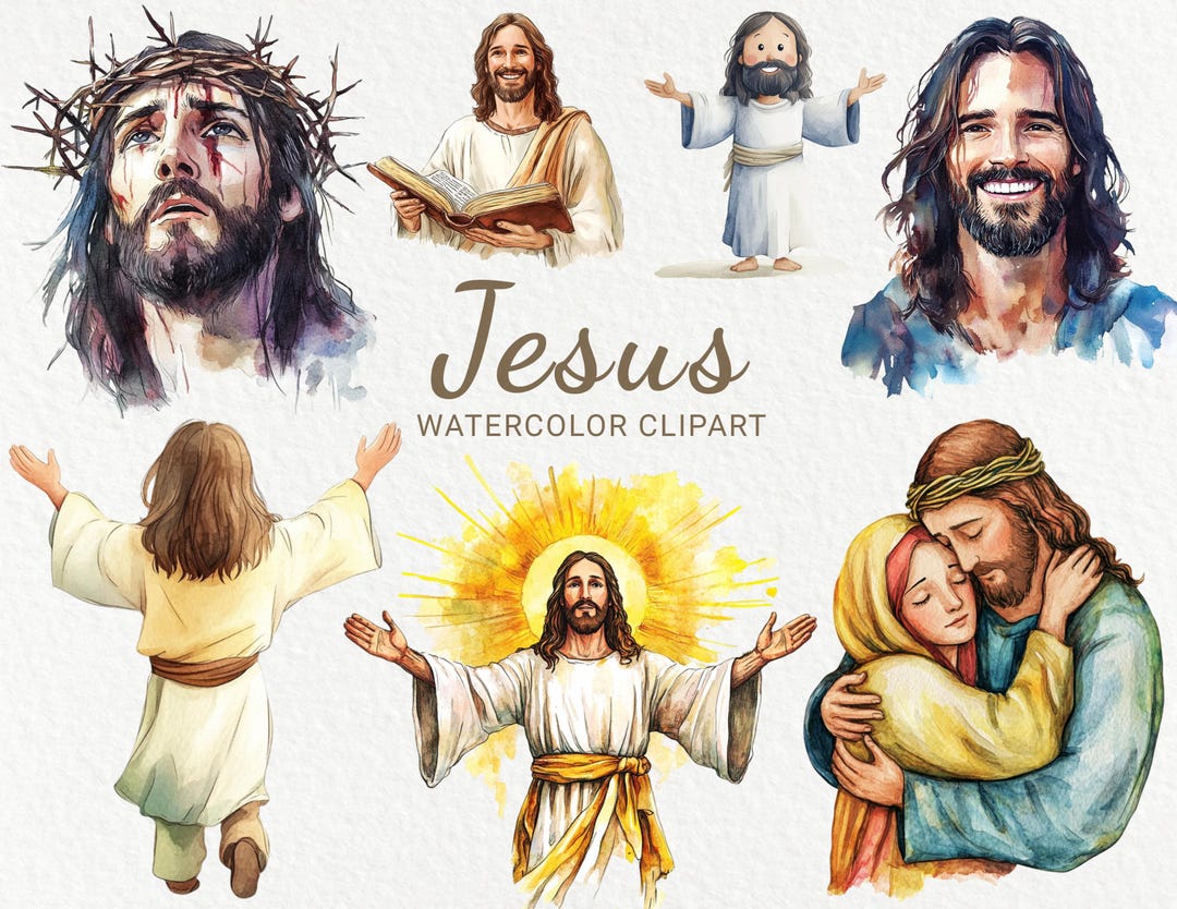 Watercolor Jesus Clipart – 24 PNG Christian Images (digital Download ...