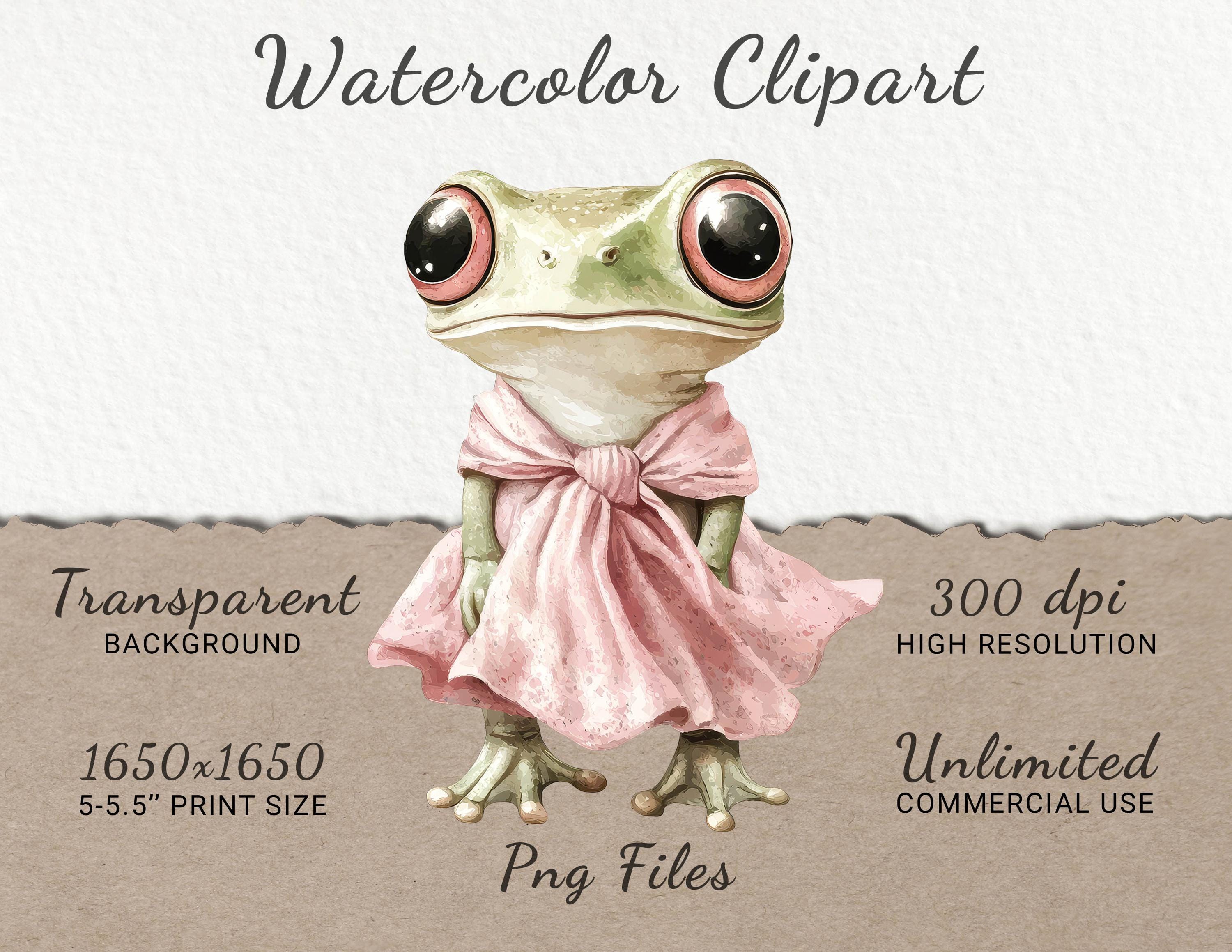 Pink Frog Nursery Watercolor Clipart - 24 PNG Cute Frog in a Crown ...
