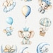 Blue Elephant Nursery Watercolor Clipart - 24 PNG Safari Animals Kids ...