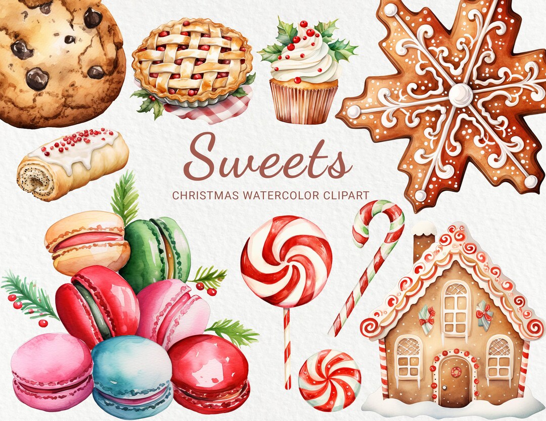 Watercolor Christmas Sweets Clipart – Holiday Baking PNG Images ...