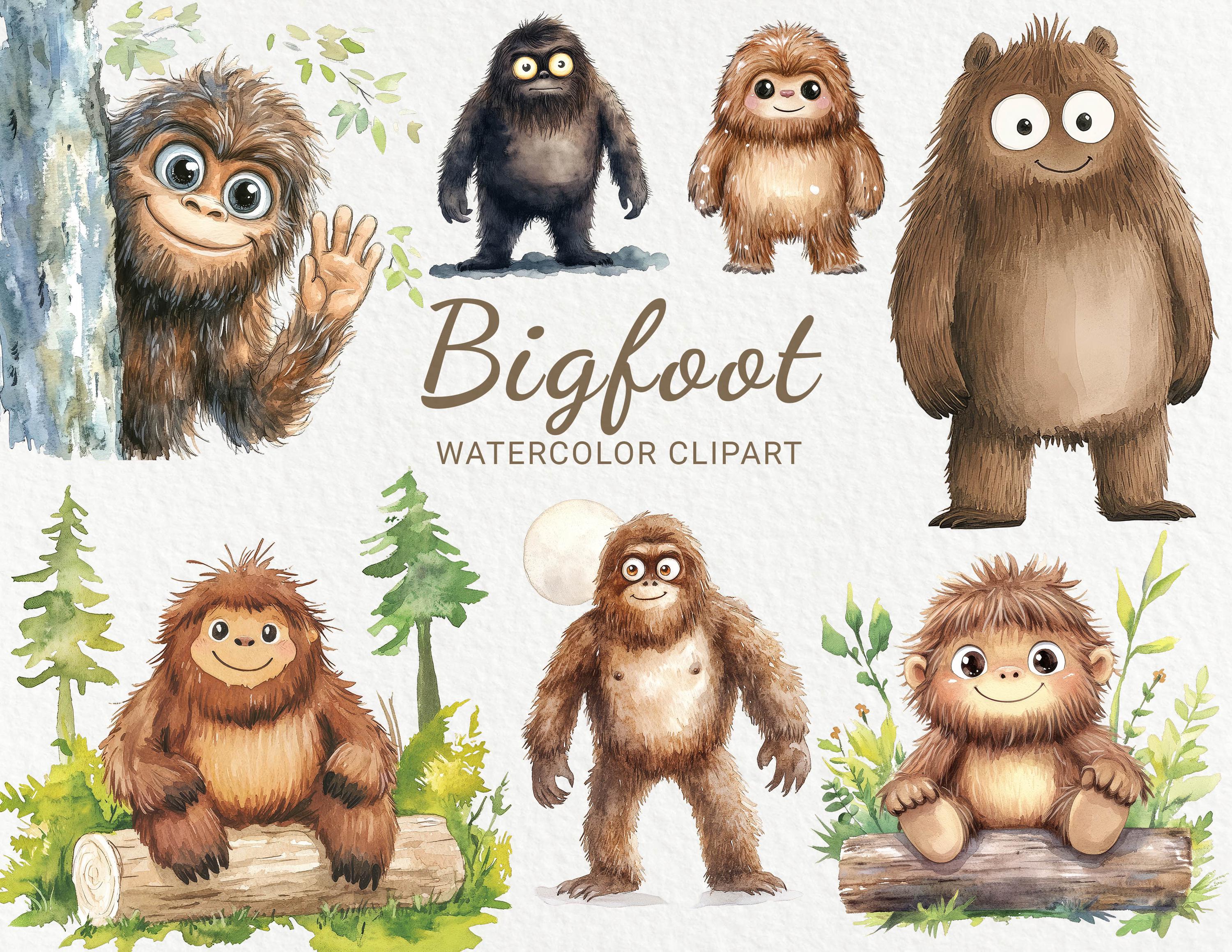 Bigfoot Watercolor Clipart - 24 PNG Nursery Fairy & Funny Forest ...