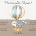 Blue Whale Nursery Watercolor Clipart - 24 PNG Cute Marine Decor Clip ...