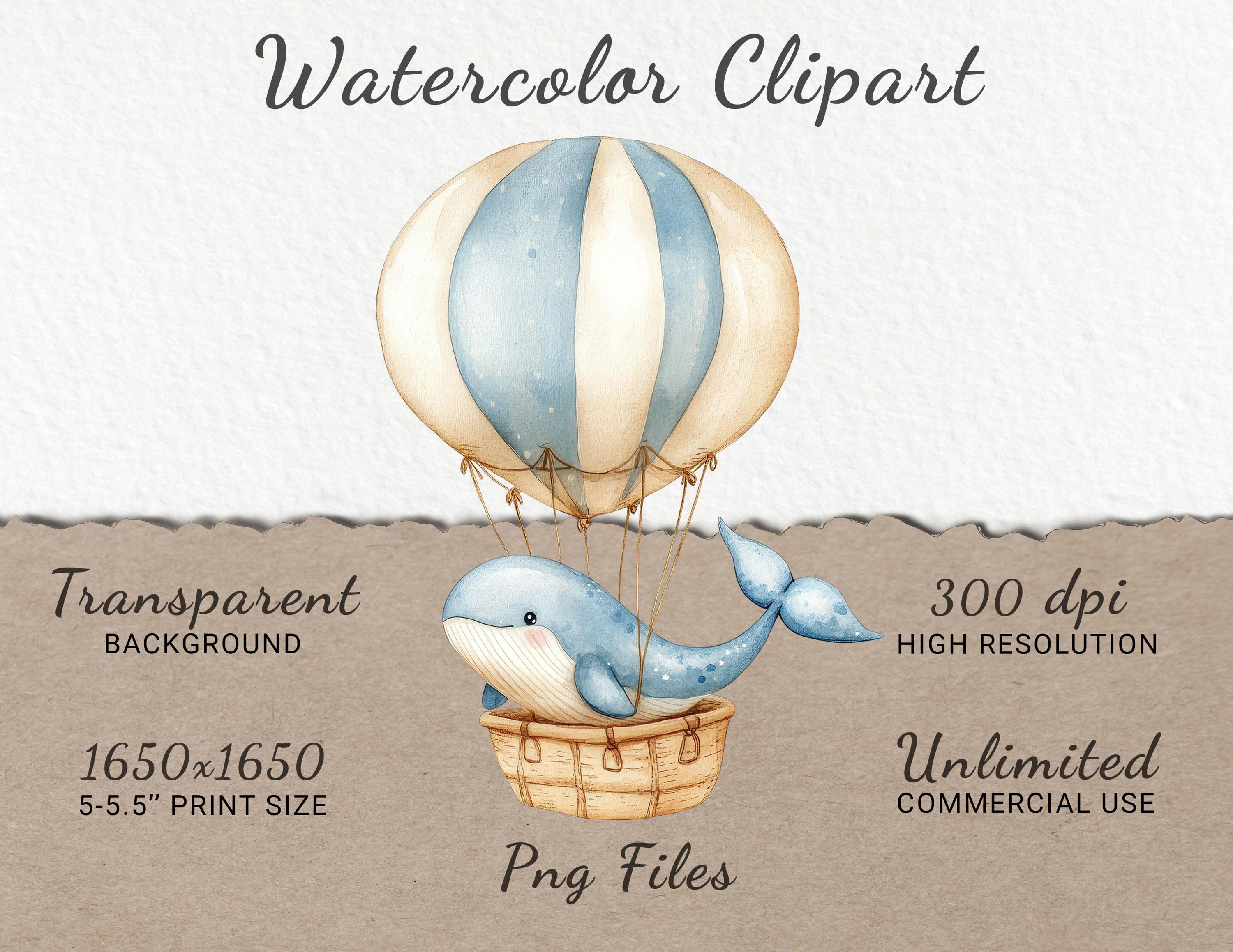 Blue Whale Nursery Watercolor Clipart - 24 PNG Cute Marine Decor Clip ...