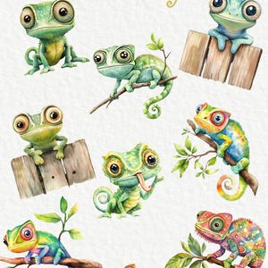 Chameleon Nursery Watercolor Clipart - 24 PNG Cute Lizard, Animals ...